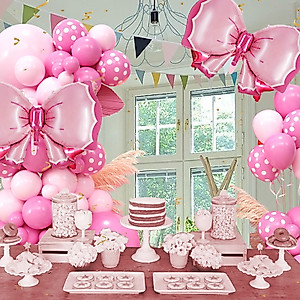 Pink Mouse Birthday Decorations, Pink Mouse Balloon Arch Garland Kit with Pink Bow Tie, Pink Hot Pink Polka Dots for Girls Mouse Theme Birthday Party Decorations Baby shower Wedding Party Supplies