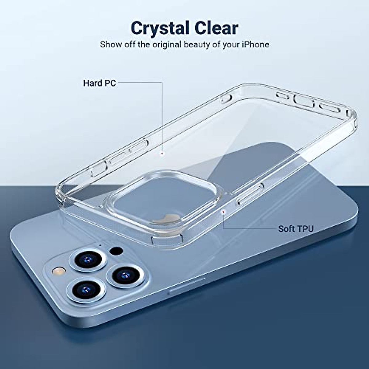 Imguardz Compatible with iPhone 13 Pro Clear Case with 2 Pack Tempered Glass Screen Protector, Hybrid Shockproof Protective Phone Case Slim Thin Cover for iPhone 13 Pro 6.1 inch 2021 (Clear)
