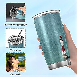 Jihqo Sea Lighthouse Tumbler with Lid and Straw, Insulated Stainless Steel Tumbler Cup, Double Walled Travel Coffee Mug Thermal Vacuum Cups for Hot & Cold Drinks 12oz
