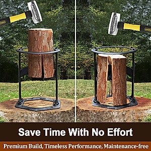 GREENER Dia.11'' Firewood Kindling Splitter Stand with Cover - Cast Steel Manual Log Splitter Wedge, Heavy Duty Wood Splitter Tool, Safe Easy Kindling Firewood Cutter Cracker Portable, 12 LBS (Black)