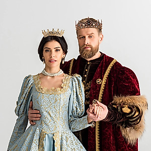 Juexica 2 Pieces Crowns King and Queen Wedding Crown and Tiaras for Women Men Halloween Princess Vintage Headband Birthday Crown Bridal(Retro Gold, Gold)