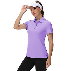 TACVASEN Women's Collared Shirts Short Sleeve UV Protection Sun Shirts Quick Dry Work Shirts Casual Shirts Womens Golf Shirt Light Purple