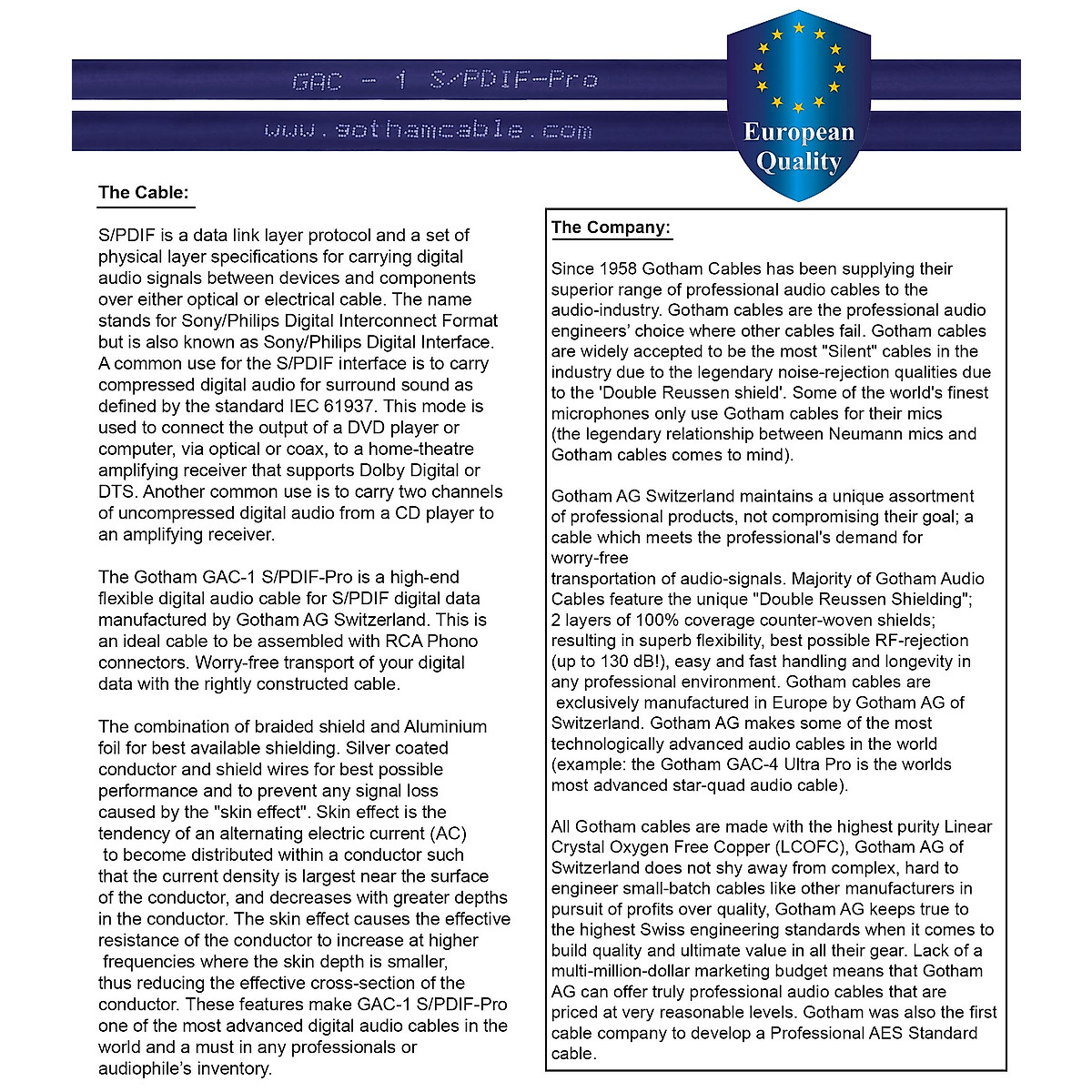 WORLDS BEST CABLES 4.5 Foot SPDIF Cable – Gotham GAC-1 S/PDIF-Pro (Ultrablue) High-End Silver Plated LCOFC Digital Audio Interconnect Cable & Amphenol ACPR-SRD Gold RCA Plugs - Custom Made