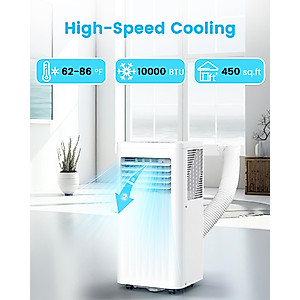Joy Pebble 10000 BTU Portable Air Conditioners, 4 Modes portable AC with Cooling, Fan, Dehumidifier & Sleep Mode, Cooling up to 450 Sq.Ft. with 24H Timer/Digital Display/RC & Window Kit, White