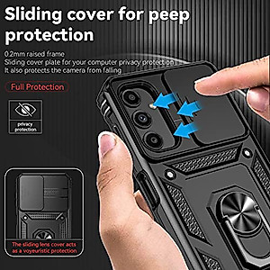 Meikobuly for Samsung Galaxy A14 5g Case - Shockproof Cases for A14 5G - Anti-Fall Drop Protection - Built-in Slide Anti-Scratch Camera Lens Cover - Integrated 360 Degree Rotating Kickstand,Black