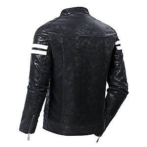 Maiyifu-GJ Men's Stand Collar Faux Leather Jacket Casual Slim Fit Motorcycle Jackets Lightweight Bomber Outwear Coat (Black,XX-Large)