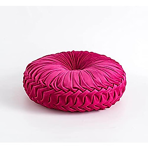 Cassiel Home 14.5” Velvet Round Pinktuck Pillow Hot Pink Spring and Summer Home Decor Handcraft Pleated Round Pillow Decorative Wedding Decoration Farmhouse Boho Accent Throw Pillow for Couch Bed Sofa