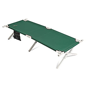 BYER OF MAINE Military Cot - Cots for Sleeping, Camping Cots for Adults, Camping Essentials with Storage, Heavy Duty, Steel, 375lbs, Polyester, Green