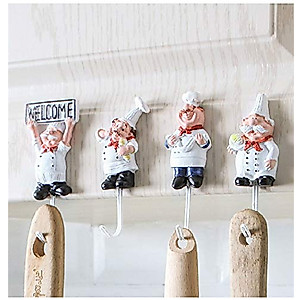 4Pcs Kitchen Cartoon Chef Style Resin Wall Hooks Decorative Cloth Towel Hooks Hanger