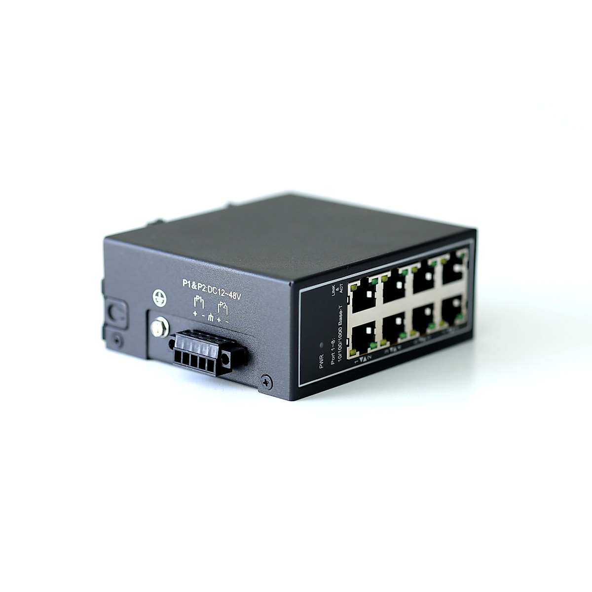 WIWAV WDH-8GT-DC 10/100/1000Mbps Unmanaged 8-Port Gigabit Industrial Ethernet Switches with DIN Rail/Wall-Mount (UL Listed, Fanless, -30°C~75°C)