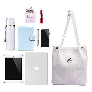 Diesisa Tote bag, 2-Pack Canvas Tote bag for women + Purse, Reusable Corduroy Tote Bag Shoulder Bag with inner zipper pocket for women girls Gift - White+Pink