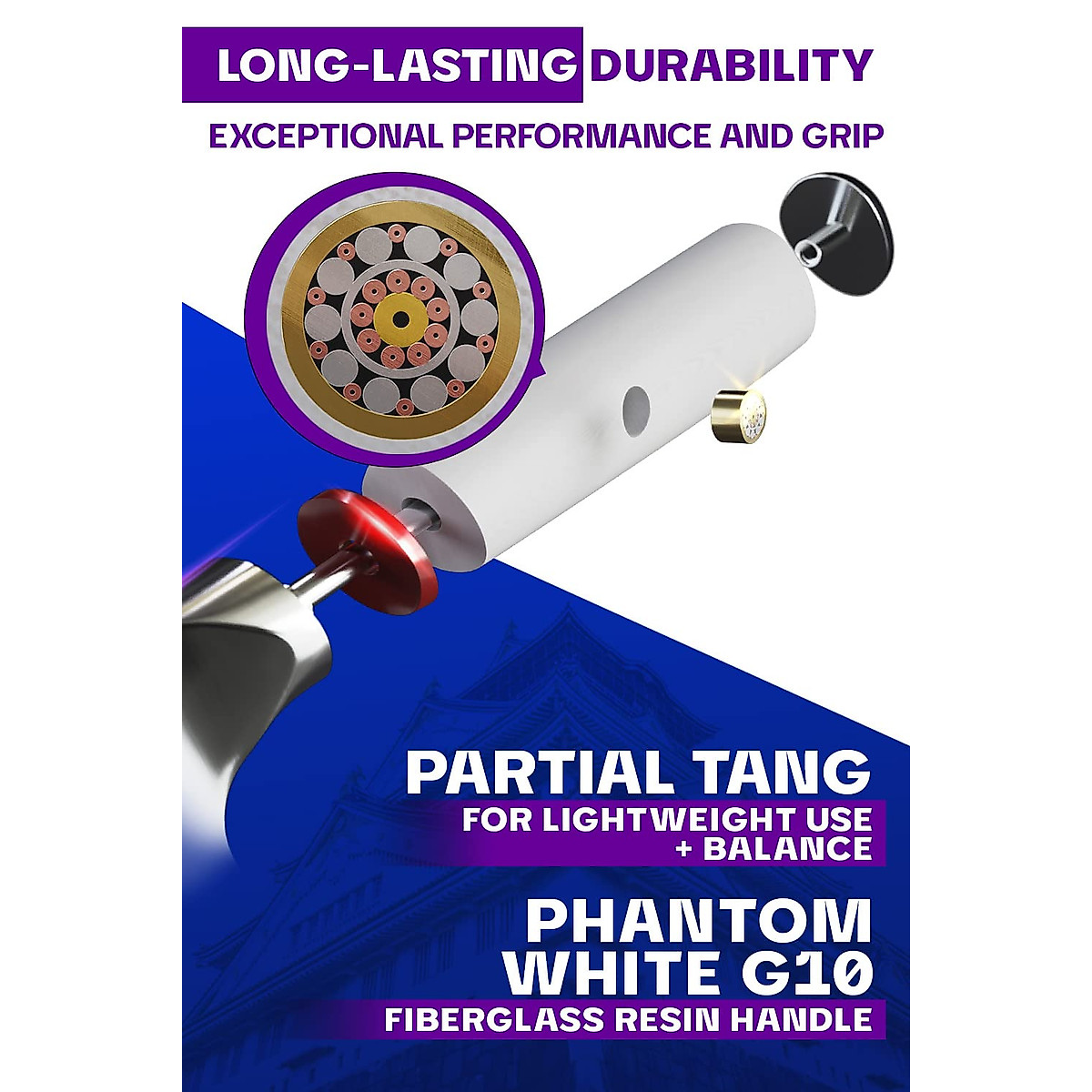 Dalstrong Chef Knife - 8 inch - Phantom Series - Japanese High-Carbon AUS8 Steel Kitchen Knife - White G10 Handle - Cooking Knife - w/Sheath