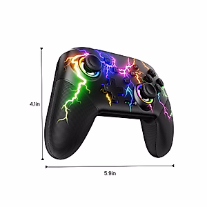 Switch Controller Compatible with Switch/Switch Lite/Switch OLED/Windows/iOS/Android, RGB Lightning Programmable 1000mAh Wireless Switch Pro Controller with One Key Pairing Wake Up Turbo Vibration
