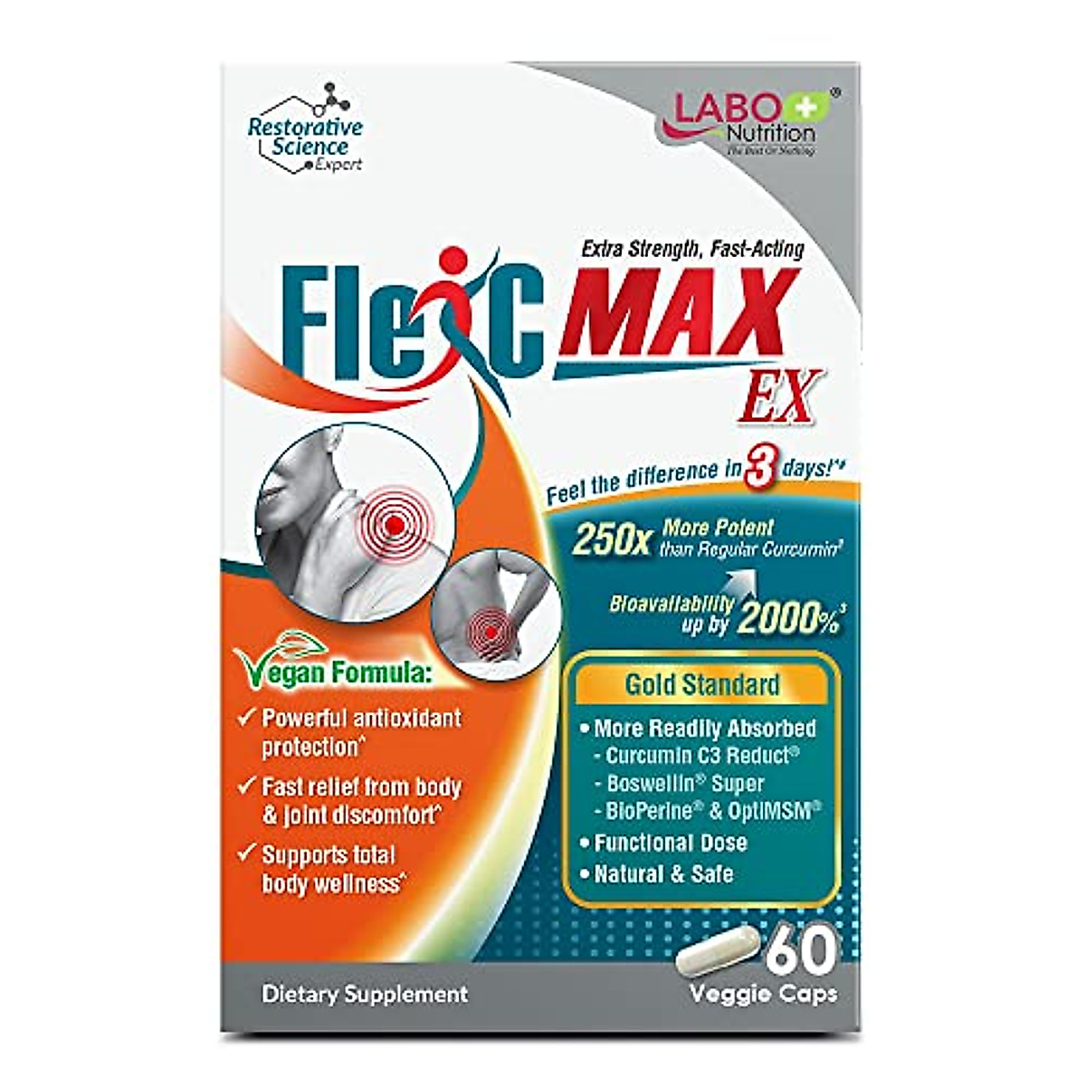 LABO Nutrition FlexC MAX EX with Turmeric Curcumin C3 Reduct 95% Tetrahydrocurcuminoids, Bioperine, Boswellia Extract & OptiMSM, Effective Antioxidation, Joint & Body Discomfort Relief