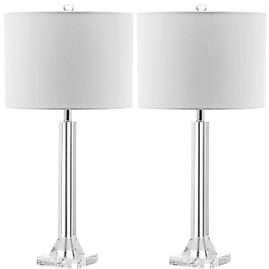 SAFAVIEH Lighting Collection Tyrone Modern Crystal Column 27-inch Bedroom Living Room Home Office Desk Nightstand Table Lamp Set of 2 (LED Bulbs Included)