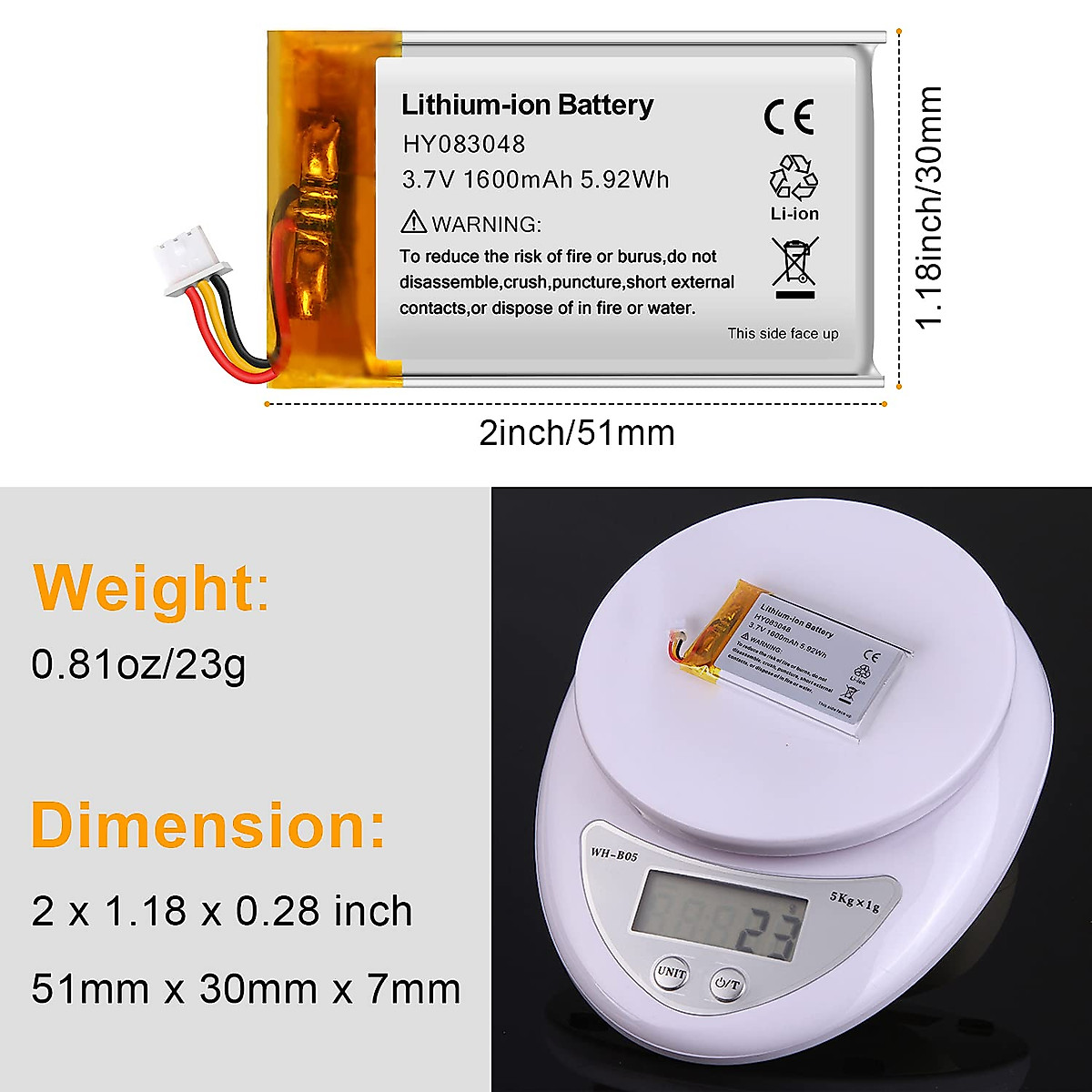 Abeden Replacement Battery Compatible with Infant Optics DXR-8 Video Monitor Unit Battery Sp 803048 3.7V 1600mAh Lithium-ion Rechargeable Battery(2 Pack)