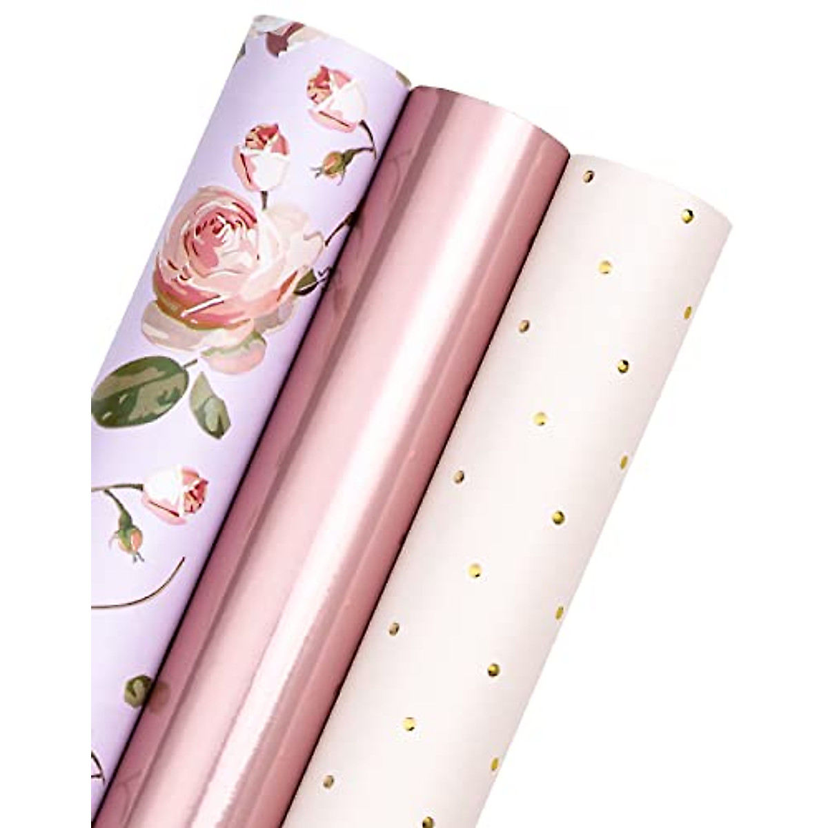 WRAPAHOLIC Wrapping Paper Roll - Mini Roll - 3 Rolls - 17 Inch X 120 Inch Per Roll - Pink and Rose Gold Design for Wedding, Holiday, Party, Baby Shower