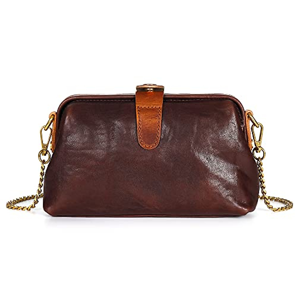 Women Retro Handmade Pouch Genuine Leather Handbag Classic Doctor Crossbody Bag Trendy Shoulder Purses Commuter Bag (Coffee)