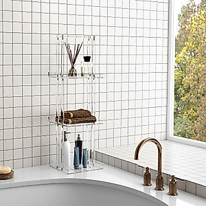 Aquiver Acrylic Standing Shower Caddy - 3 Tier Shower Organizer Stand with Handle - Corner Shower Caddy for Inside Bathroom, Bathtub, 11'' L x 10'' W x 34.6'' H, Clear