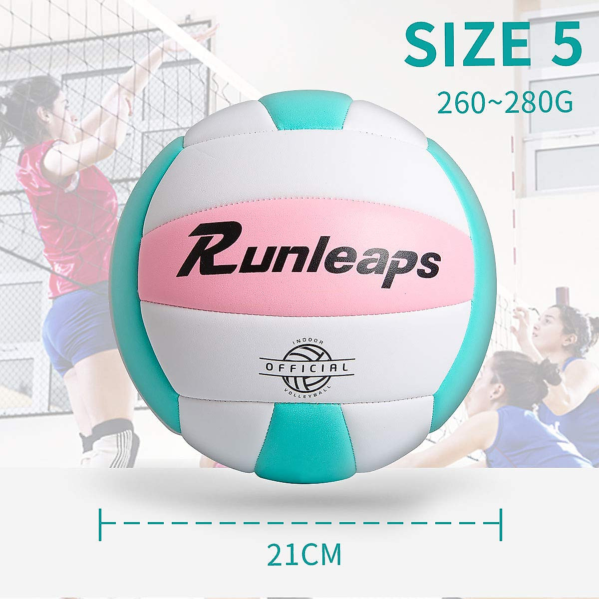 Runleaps Soft Indoor Volleyball Waterproof Volleyball Light Touch Recreational Ball for Pool Gym Indoor Outdoor (Pink/Light Blue, Size 5)