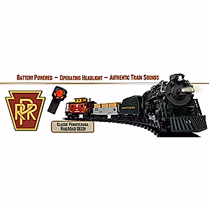 Lionel Battery-Operated Pennsylvania Flyer Freight Toy Train Set with Locomotive, Train Cars, Track & Remote with Authentic Train Sounds, & Lights for Kids 4+
