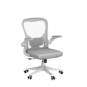 Monhey Office Chair - Ergonomic Office Chair with Lumbar Support & Flip Up Arms Home Office Desk Chairs Rockable Swivel High Back Computer Chair White Frame Grey Mesh Study Chair