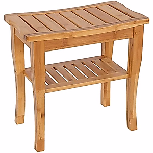 Kinsunny Outdoor Patio Garden Bench Bamboo - Spa Sauna Shower Storage Shelves Stand Organizer Wood Benches, Natural