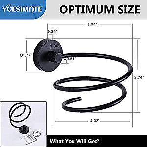 Hair Dryer Holder YUESIMATE Hairdryer Hanging Rack Blower Dryer Holder Bathroom or Bedroom Hair Dryer Organizer Wall Mounted Stainless Steel, 4.33 Inches, Matte Black