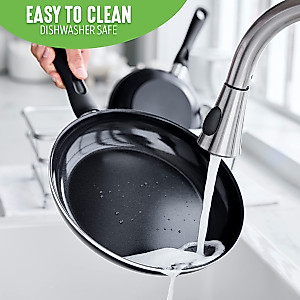 GREENCHEF Diamond Healthy Ceramic Non-Stick 2-Piece Frying Pan Skillet Set, 20 cm and 28 cm, PFAS-Free, Induction Suitable, Oven Safe up to 160˚C, Black
