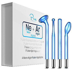 4-Piece Fusion Wand Acessory Set for Nuderma Wands - NuDerma NOT Included - Neon & Argon Fusion Glass applicators for Nuderma – High Frequency Upgraded Fusion Wand Set Compatible with Nuderma Systems