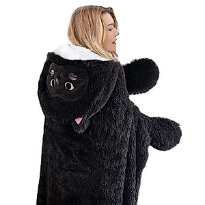 VK Living Wearable Blanket Hoodie Cat Wearable Hooded Blanket Adult, Sherpa Fleece Wearable Blanket, Super Soft Warm Fuzzy Oversized Wearable Hooded Blanket for Sofa Bed Camping