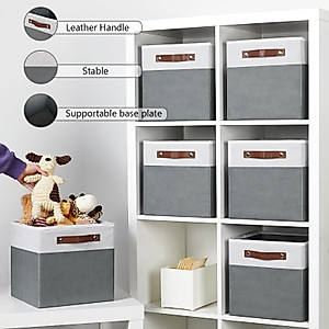 HNZIGE Fabric Storage Cubes 11x11x11,6Pcs Storage Cubes Organizer shelves, Large Linen Closet Foldable Storage Cubes for Shelves,Baskets for Cube Storage Home, Office Toy (White Gray)