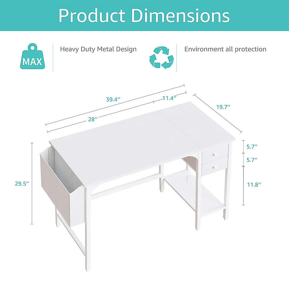 Lufeiya White Small Desk with Drawers - 40 Inch Computer Desk for Small Space Home Office, Modern Simple Study Writing Table PC Desks
