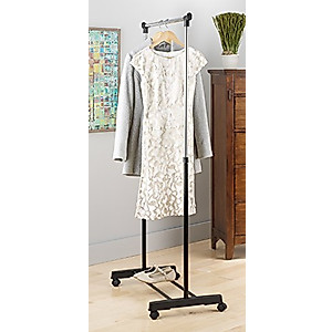 Whitmor Adjustable Garment Rack Rolling Clothes Organizer, Black and Chrome