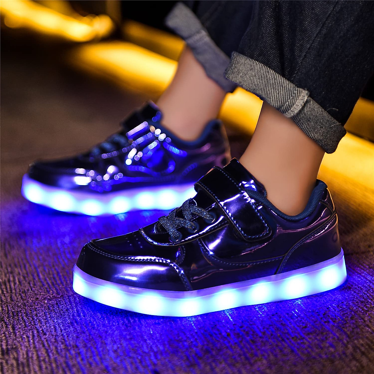 YuanRoad LED Light up Shoes Kids LED Sneakers USB Rechargeable Glowing Luminous for Boys Girls Toddler Child SAJIAET519-Blue-35