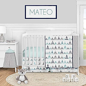 Sweet Jojo Designs Watercolor Mountains Foldable Fabric Storage Cube Bins Boxes Organizer Toys Kids Baby Childrens - Set of 2 - Navy Blue, Aqua and Grey Aztec