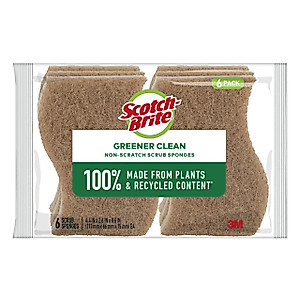 Scotch-Brite Greener Clean Non-Scratch Scrub Sponges, For Washing Dishes and Cleaning Kitchen, 6 Scrub Sponges