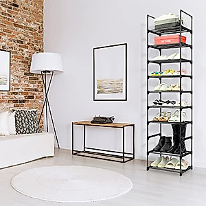 HITHIM 5-Tier Narrow Shoe Racks, Small Stackable Shoe Shelf Organizer,Sturdy Shoe Stand with Armrests, Metal Free Standing Shoe Racks for Entryway, Doorway and Bedroom Closet (Black)