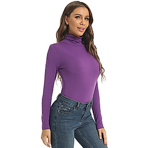 Women's Long Sleeve Turtleneck Tops Lightweight Slim Base Layer Shirt Purple X-Large