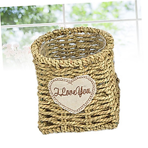 NOLITOY plant pots cover square vases woven flower vase plant pot basket hyacinth planter natural plant pot seagrass flower pot holder hand woven planter storage basket Wooden Straw