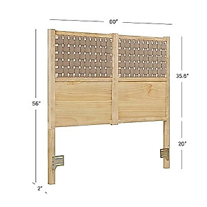 Nathan James Evelyn Scandinavian Brushed Finish and Faux Leather Weave Headboard, Queen, Natural Brown Wood