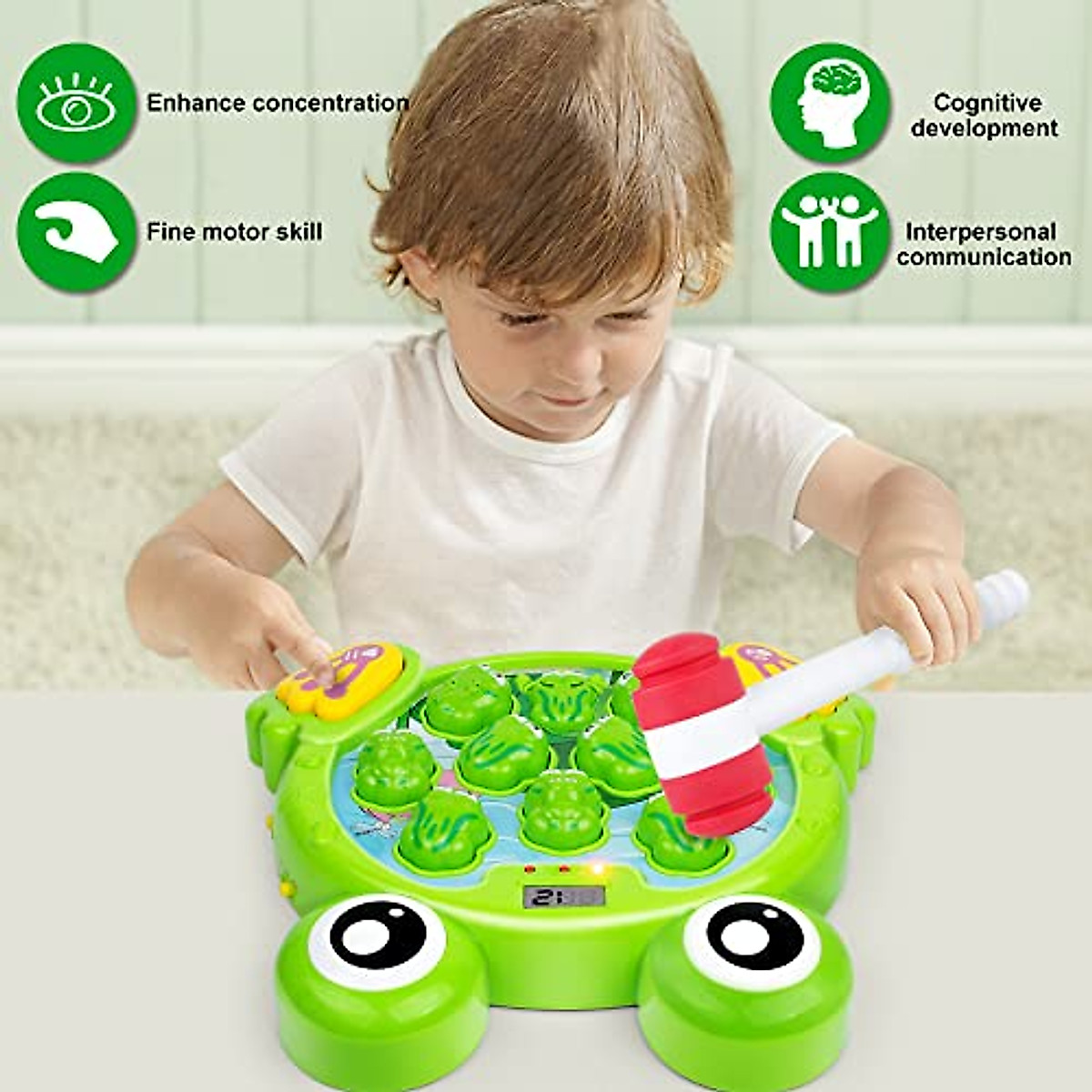 YEEBAY Interactive Whack A Frog Game, Learning, Active, Early Developmental Toy, Fun Gift for Age 3, 4, 5, 6, 7, 8 Years Old Kids, Boys, Girls,2 Hammers Included