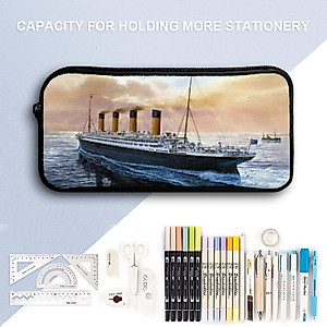 Retro Titanic Famous Old Historic Pencil Pen Case Portable Large Capacity Pen Pouch Stationery Organizer Makeup Bag with Zip