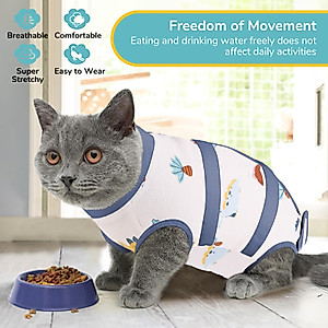 SUNFURA Cat Recovery Suit, Breathable Cat Surgery Recovery Suit Kitten Onesie for Cats After Surgery, Cat Surgical Spay Suit Male Female E-Collar Alternative Anti Licking Wounds, Blue L