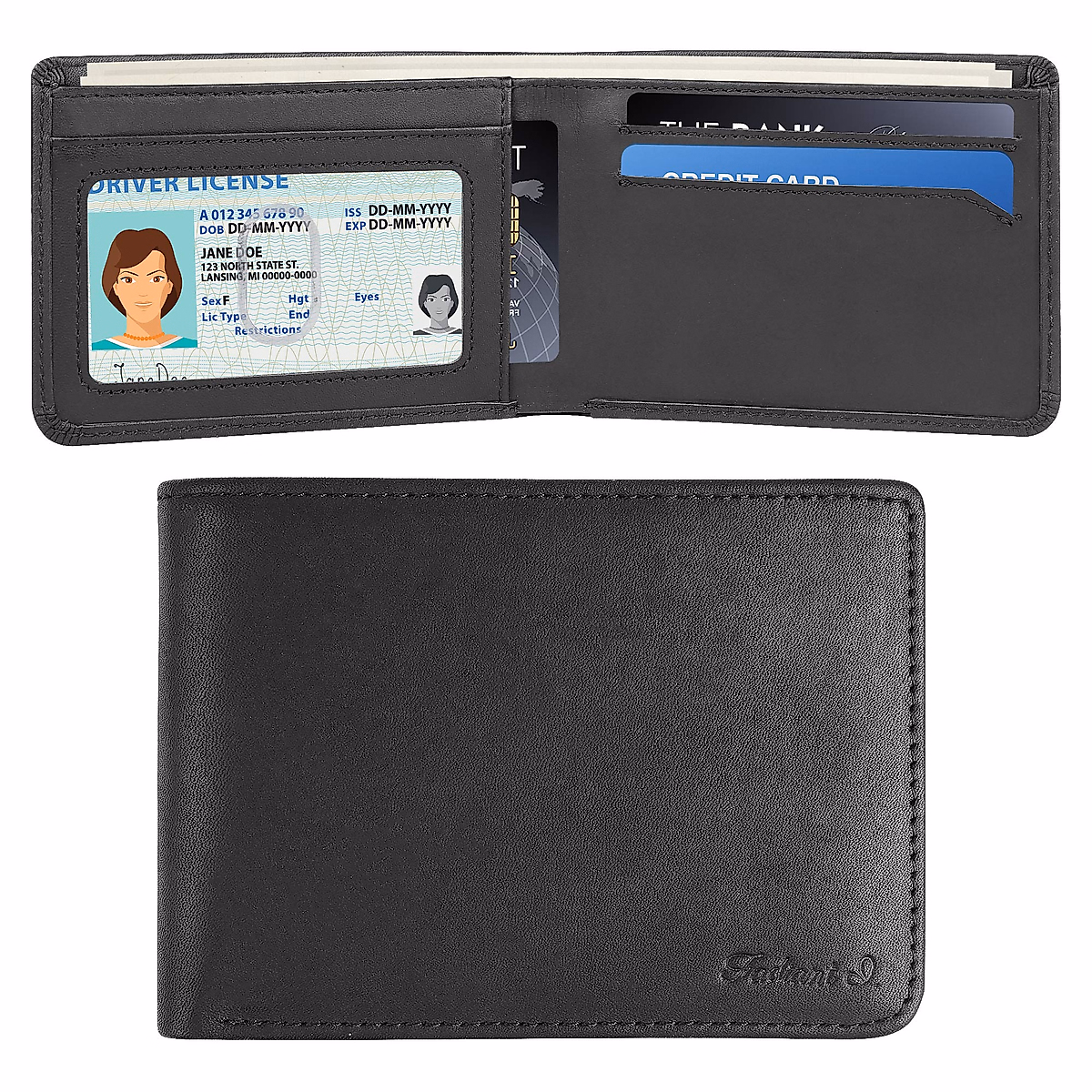 Fadiant I Slim Wallet for Men -Thin Bifold Genuine Leather RFID Blocking Minimalist Stylish Front Pocket Mens Wallets (A. Charcoal black-ID)
