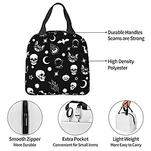 wyehjut Goth Skull Moon Lunch Bag Kids Insulated Lunch Box Small Reusable Tote Bags for Teens Girls Boys School Office Travel