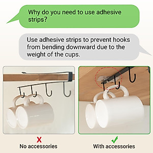 Dahey Under Cabinet Mug Holder Set of 3 Metal Coffee Mug Rack with 12 Mug Hooks, Adhesive Display Cup Holder Organizer for Cabinet Shelf Kitchen Dining Room Coffee Bar, Black