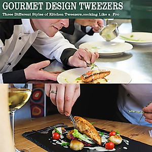 KTFNOMES 5 Pcs Kitchen Cooking Tweezers,12" & 6.3" Stainless Steel Kitchen tongs Set,Professional Food Tweezers for Cooking,Repairing,Seafood,BBQ,Multi-use