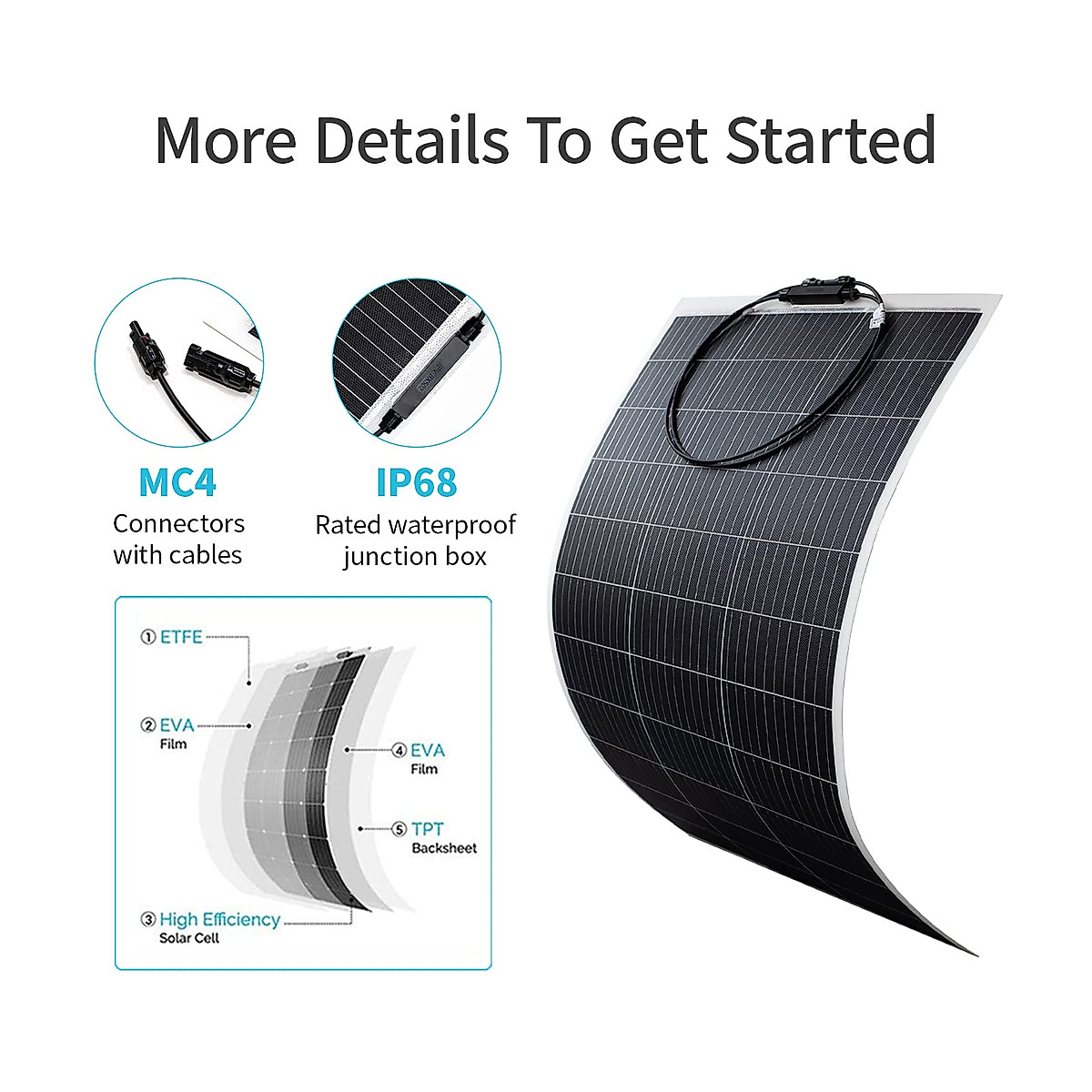 XDAY Flexible Solar Panel 100W 18V Monocrystalline Bendable Mono Off-Grid Charger for Marine RV Cabin Van Car Uneven Surfaces