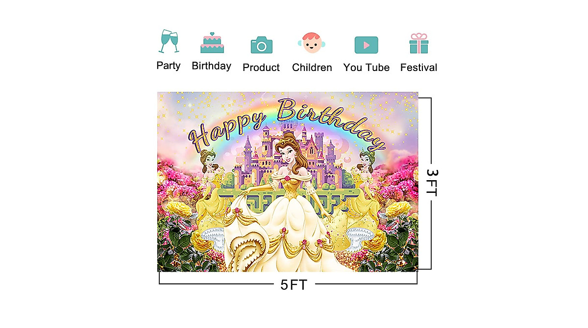 Princess Belle Backdrop for Birthday Parties & Baby Showers
